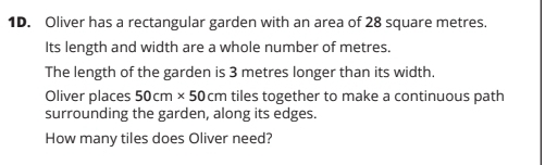 Solved 1D. ﻿Oliver has a rectangular garden with an area of | Chegg.com
