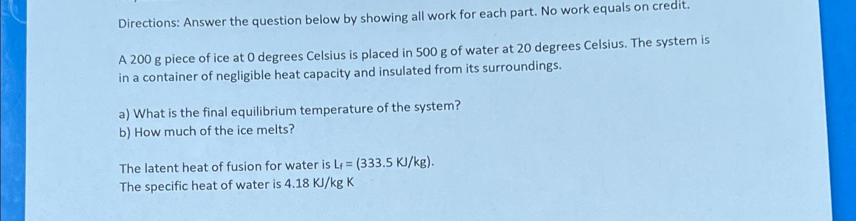Solved Directions: Answer the question below by showing all | Chegg.com