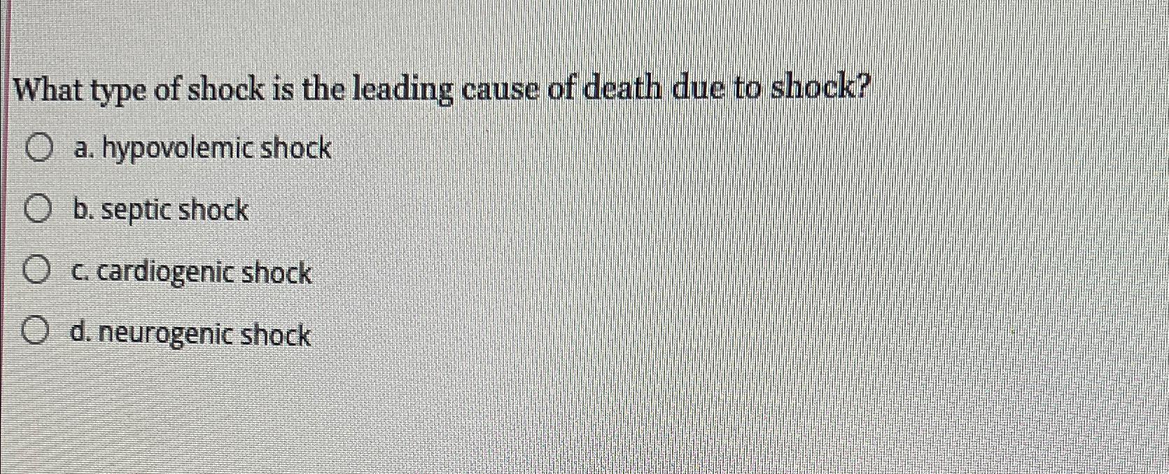 Solved What type of shock is the leading cause of death due | Chegg.com