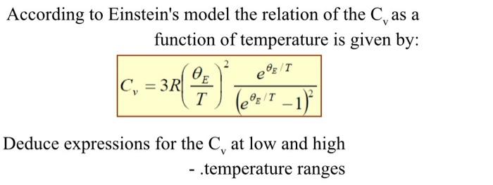 Solved According to Einstein's model the relation of the Cv | Chegg.com