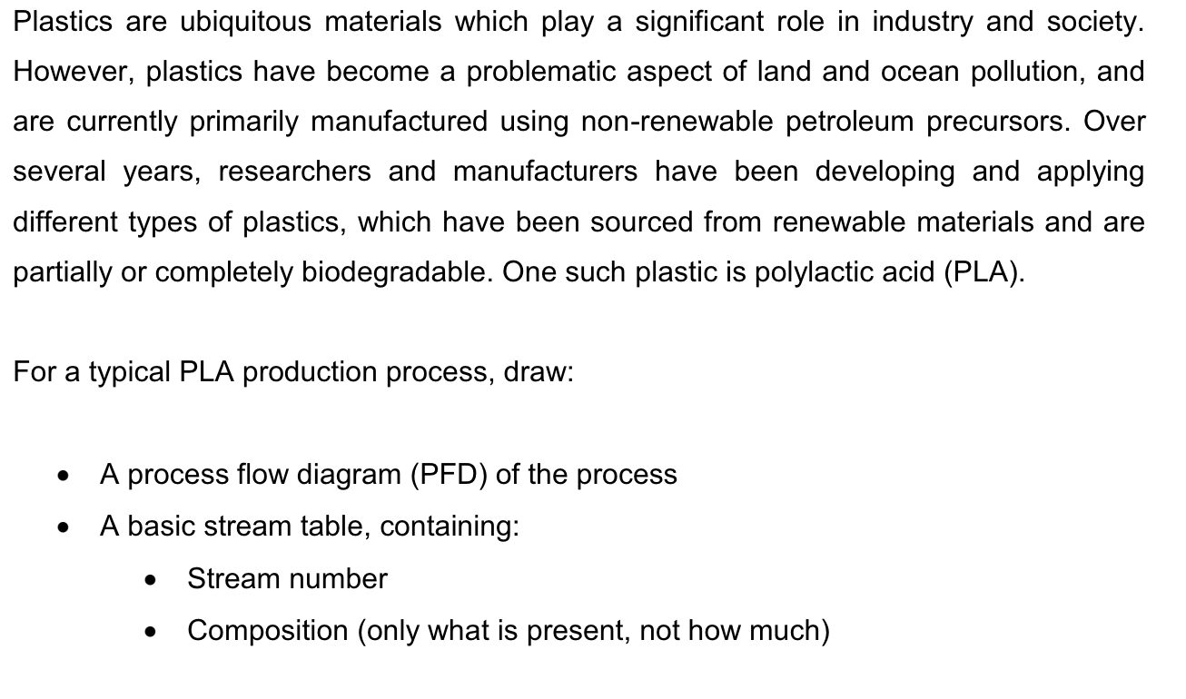 Solved Could you draw a process flow diagram of PLA? | Chegg.com