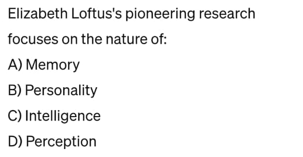 Solved Elizabeth Loftus's pioneering research focuses on the | Chegg.com