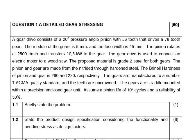 Solved QUESTION 1 A DETAILED GEAR STRESSING [60] A gear | Chegg.com