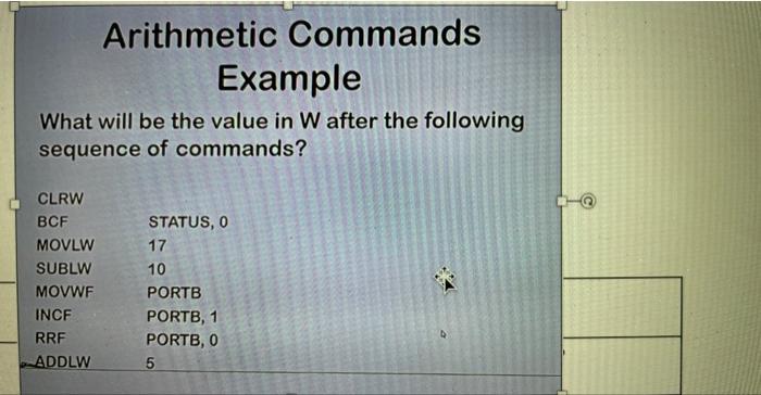 Solved Arithmetic Commands Example What will be the value in | Chegg.com
