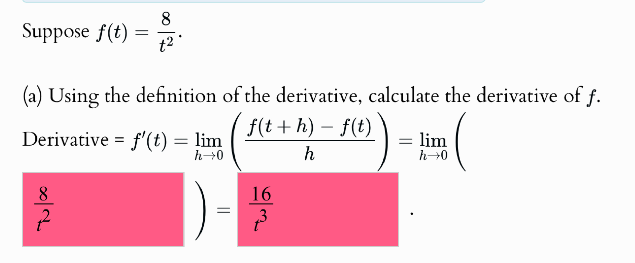 Solved Suppose f(t)=8t2. (a) ﻿Using the definition of the | Chegg.com