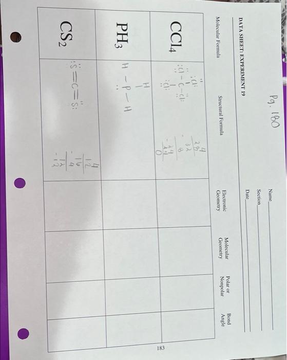 Solved Pg. 180 Name Section Date DATA SHEET: EXPERIMENT 19 | Chegg.com