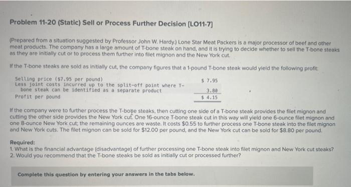 Solved Problem 11-20 (Static) Sell or Process Further | Chegg.com