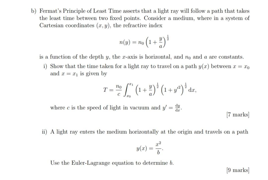 Solved Fermat's Principle of Least Time asserts that a light | Chegg.com