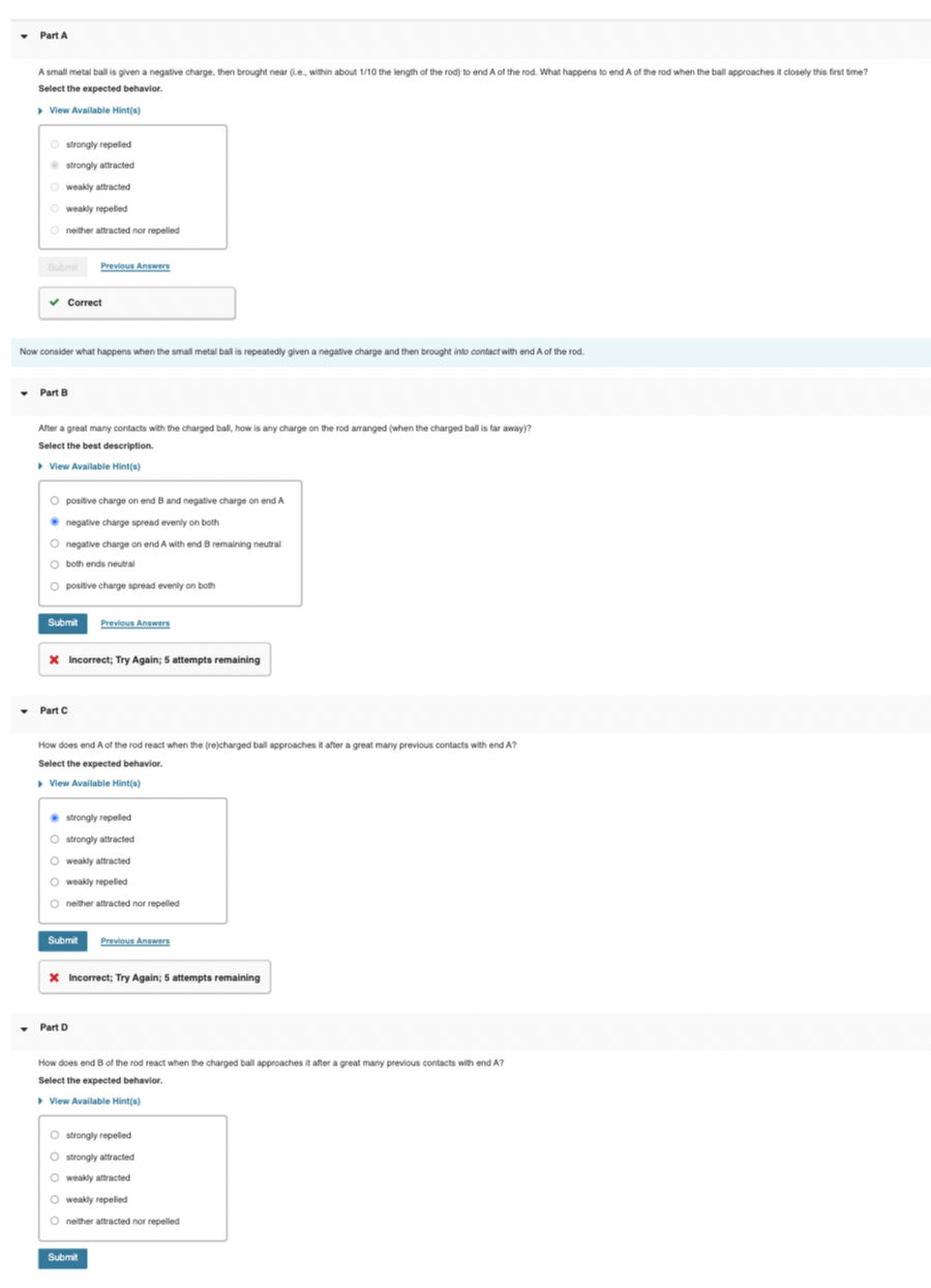 Solved Part AA small metal ball is given a negative charge, | Chegg.com