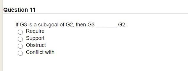Solved Question 11 G2: If G3 is a sub-goal of G2, then G3 | Chegg.com