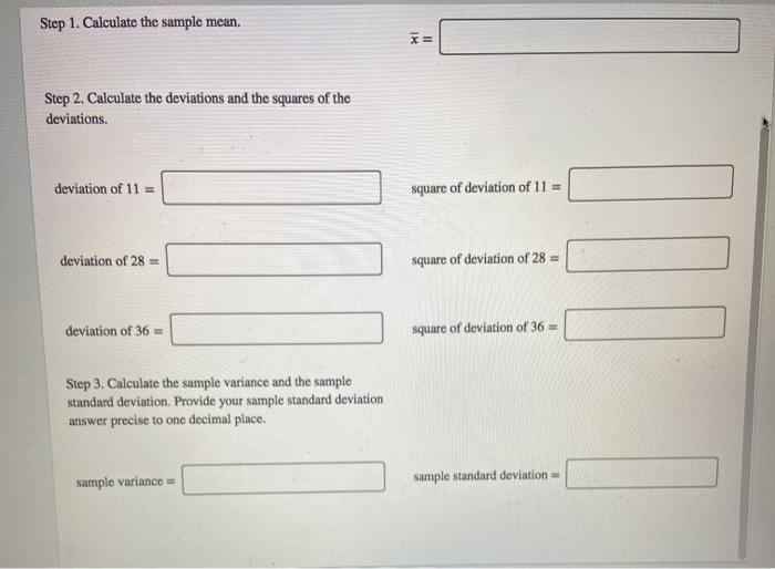 Solved Calculate the sample standard deviation for this data | Chegg.com