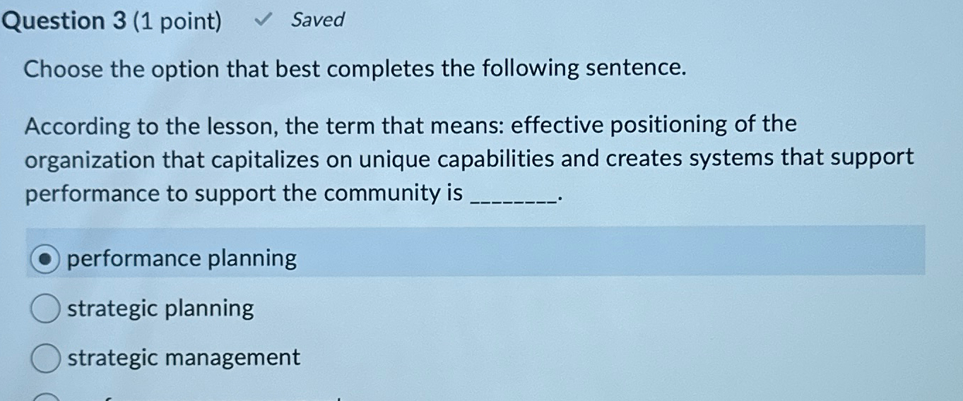 Solved Question 3 (1 ﻿point) ﻿SavedChoose the option that | Chegg.com