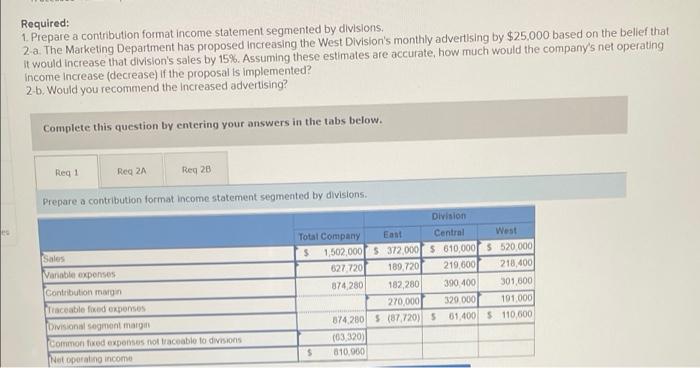 Solved Exercise 6-11 (Algo) Segmented Income Statement | Chegg.com