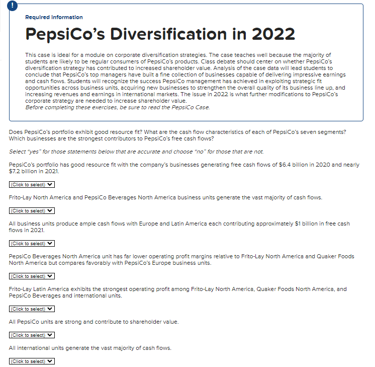 Solved Requlred InformationPepsiCo's Diversification in | Chegg.com