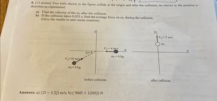 Solved 8. (15 points) Two balls shown in the figure collide | Chegg.com