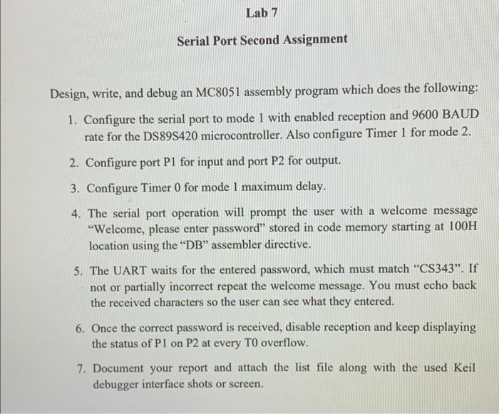 Solved Lab 7 Serial Port Second Assignment Design, write, | Chegg.com