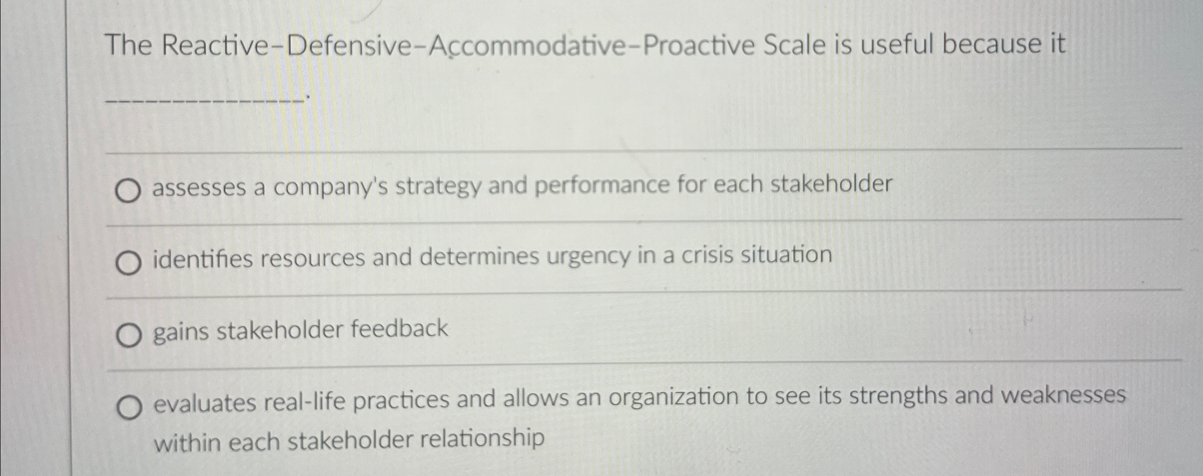 Solved The Reactive-Defensive-Accommodative-Proactive Scale | Chegg.com