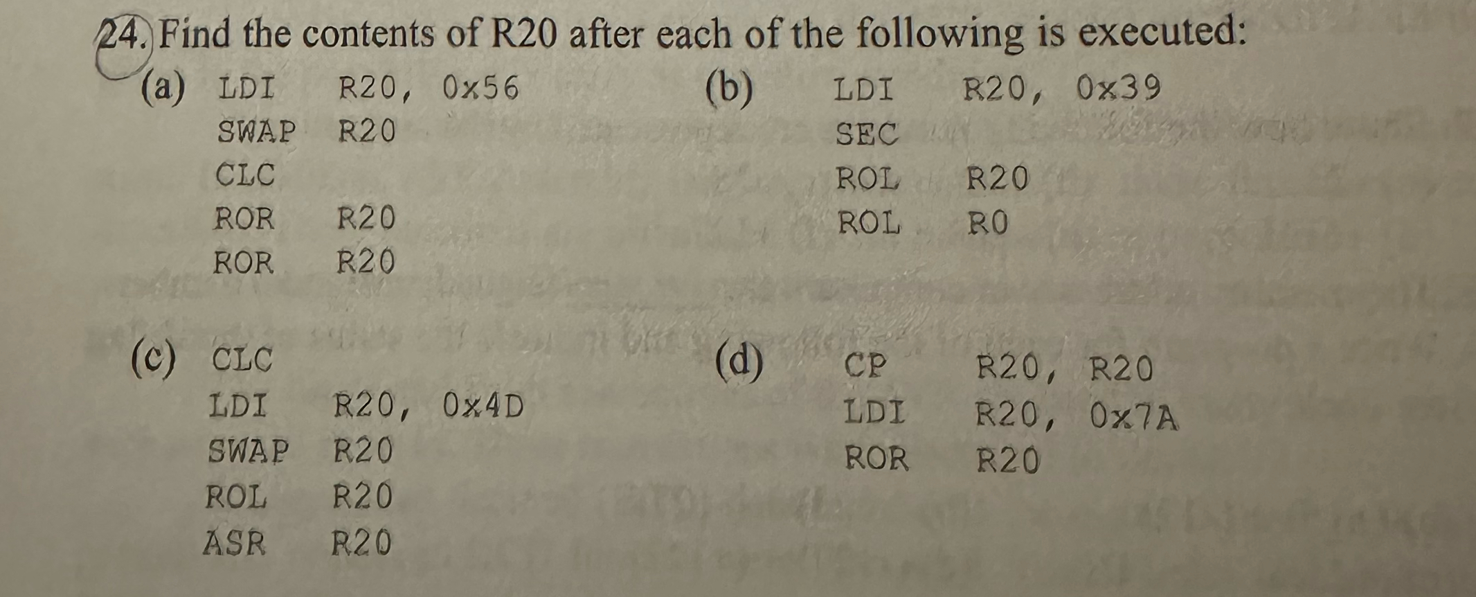Solved Find the contents of R20 ﻿after each of the following | Chegg.com