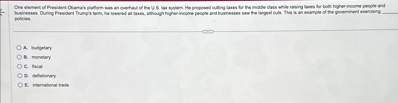 Solved One element of President Obama's platform was an | Chegg.com