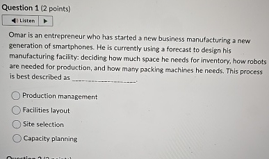Solved Question 1 (2 ﻿points)Omar is an entrepreneur who has | Chegg.com