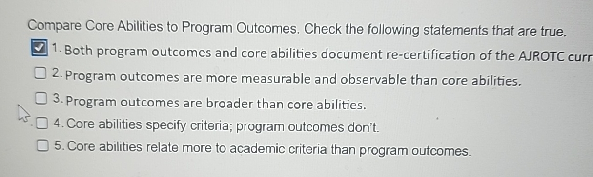 Solved Compare Core Abilities to Program Outcomes. Check the | Chegg.com