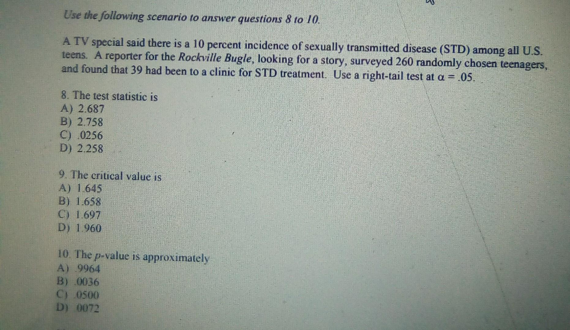 Solved Use the following scenario to answer questions 8 to | Chegg.com