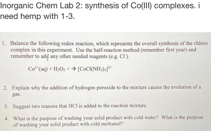 Solved Inorganic Chem Lab 2: synthesis of Co(III) complexes. | Chegg.com