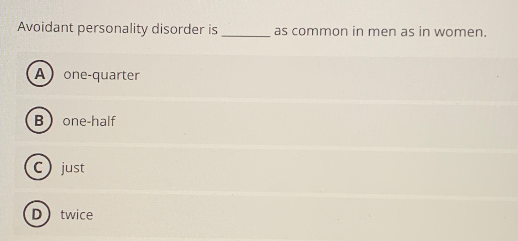 Solved Avoidant personality disorder is as common in men as | Chegg.com