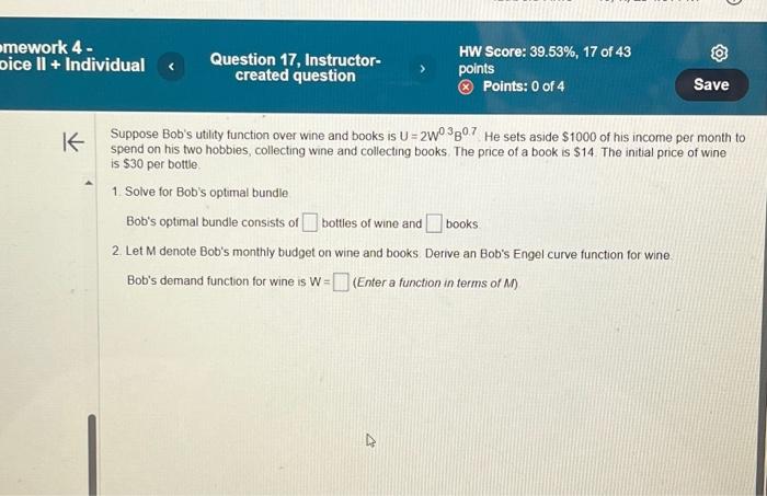 Solved Suppose Bob's utility function over wine and books is | Chegg.com