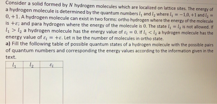Solved Consider a solid formed by N hydrogen molecules which | Chegg.com
