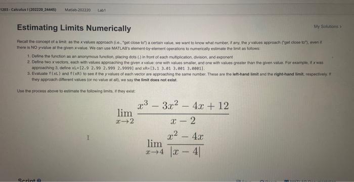 Estimating Limits Numerically Pecall the concept of a | Chegg.com