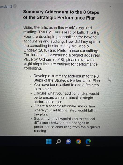 Solved Summary Addendum to the 8 Steps of the Strategic | Chegg.com