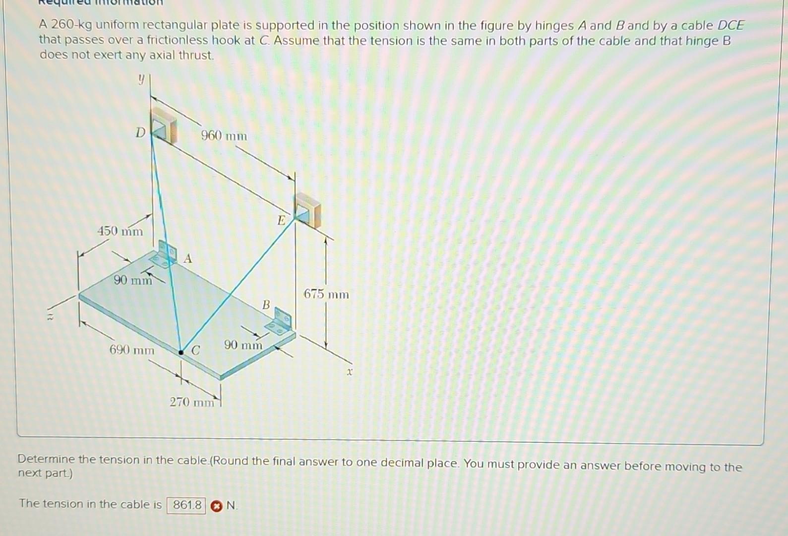 Solved A 260−kg uniform rectangular plate is supported in | Chegg.com