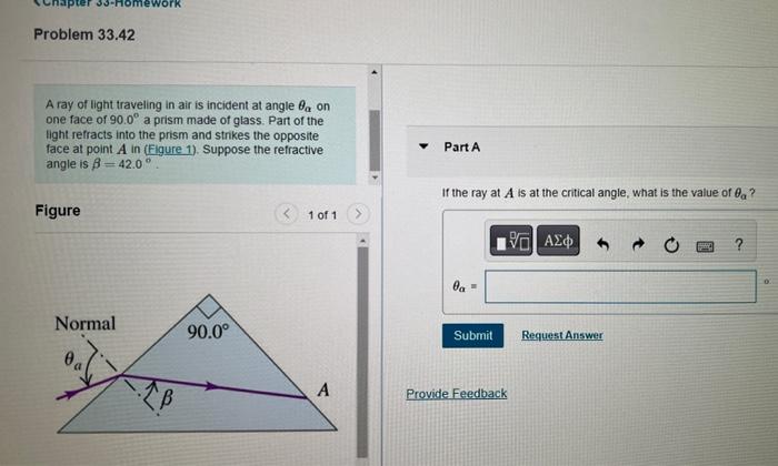 Solved A ray of light traveling in air is incident at angle | Chegg.com