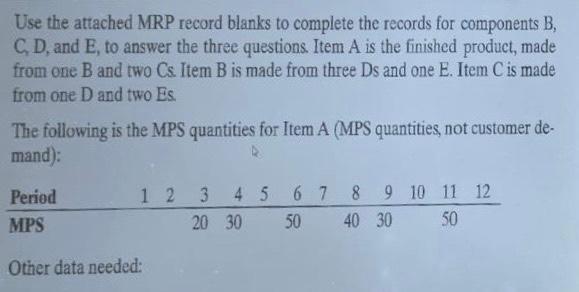 Solved Use the attached MRP record blanks to complete the | Chegg.com