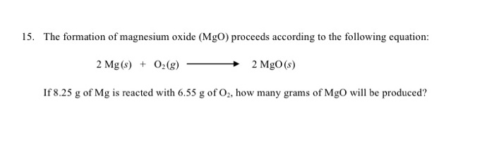 Solved 15. The formation of magnesium oxide (MgO) proceeds | Chegg.com