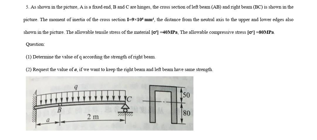 Solved 5. As shown in the picture, A is a fixed end, B and C | Chegg.com