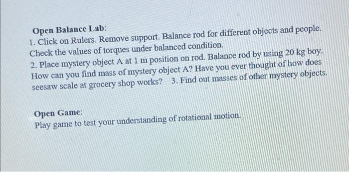Open Balance Lab: 1. Click on Rulers. Remove support. | Chegg.com