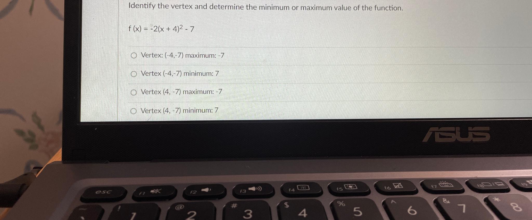 Solved Identify the vertex and determine the minimum or | Chegg.com