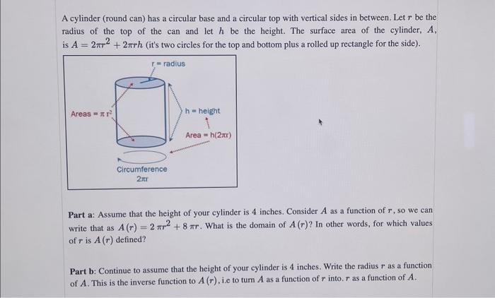 Solved A cylinder (round can) has a circular base and a | Chegg.com
