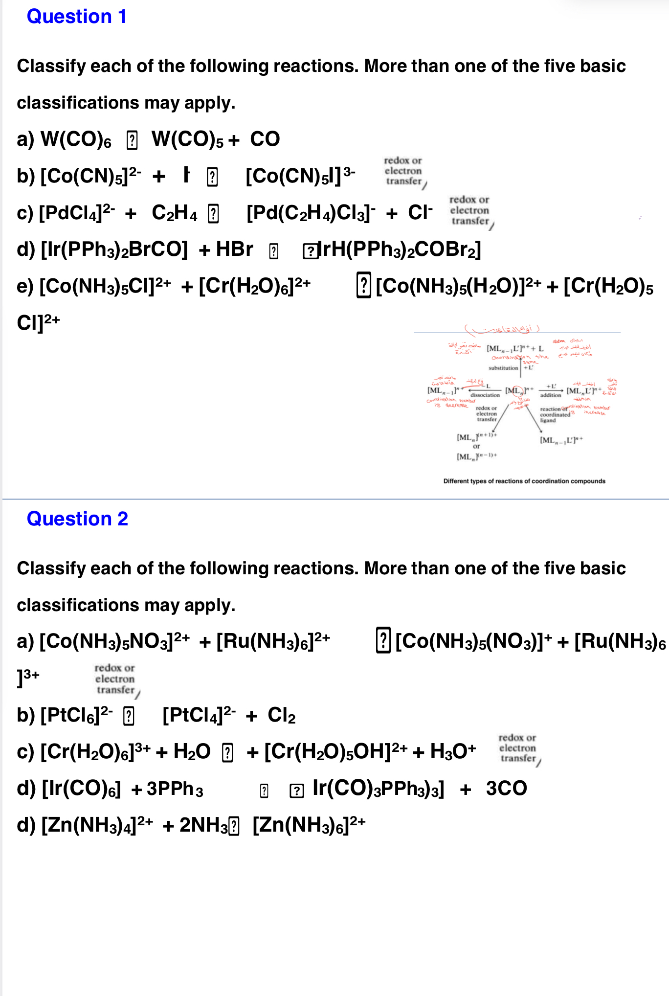 Solved Question 1Classify each of the following reactions. | Chegg.com