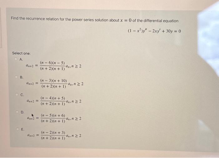 Find the recurrence relation for the power series | Chegg.com