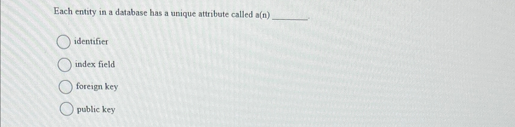 Solved Each entity in a database has a unique attribute | Chegg.com