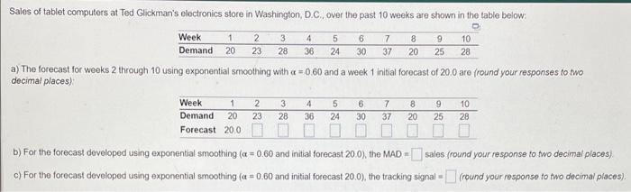 Solved a) The forecast for weeks 2 through 10 using | Chegg.com