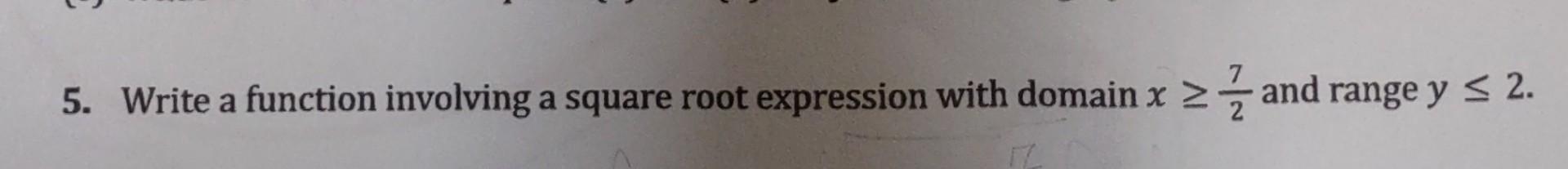 Solved 5. Write a function involving a square root | Chegg.com