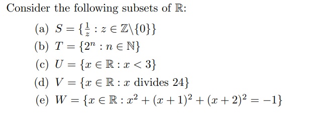 Consider the following subsets of R | Chegg.com