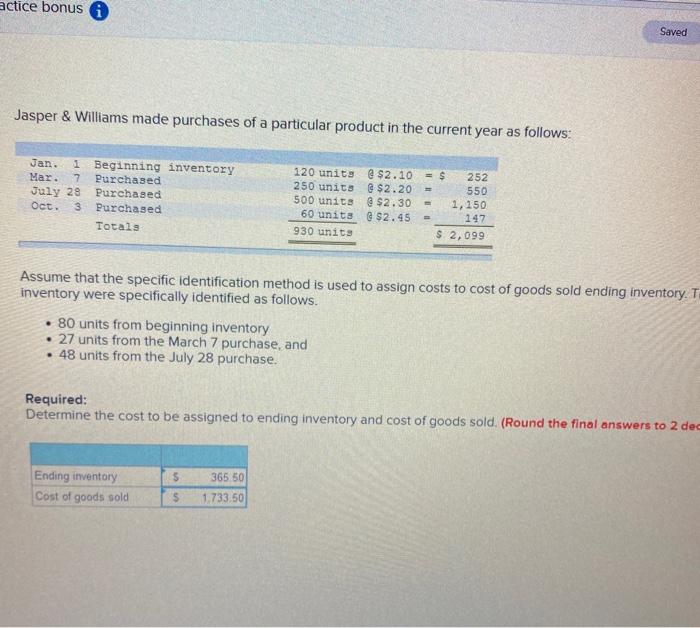 Solved actice bonus i Saved Jasper & Williams made purchases | Chegg.com Solved actice bonus i Saved Jasper & Williams made purchases | Chegg.com