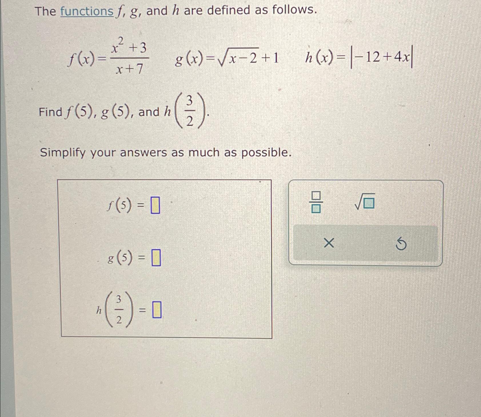 Solved The functions f,g, ﻿and h ﻿are defined as | Chegg.com