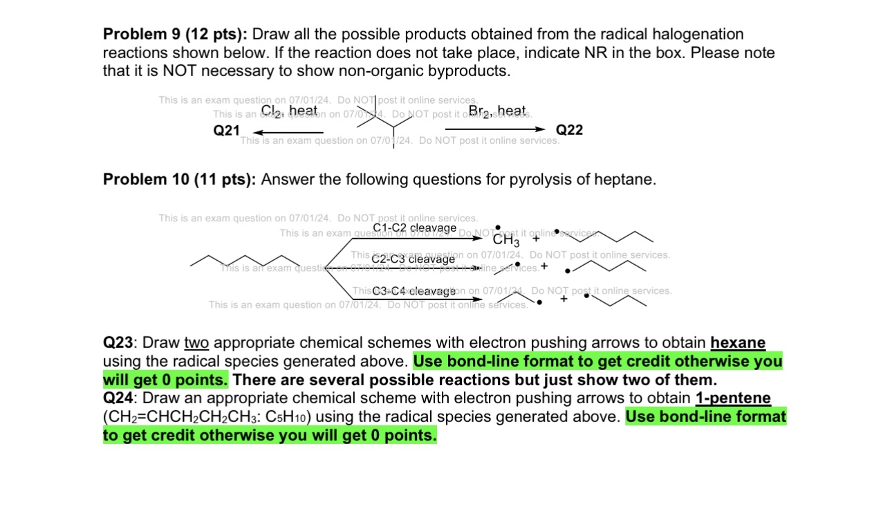 Solved Problem 9 (12 ﻿pts): Draw all the possible products | Chegg.com