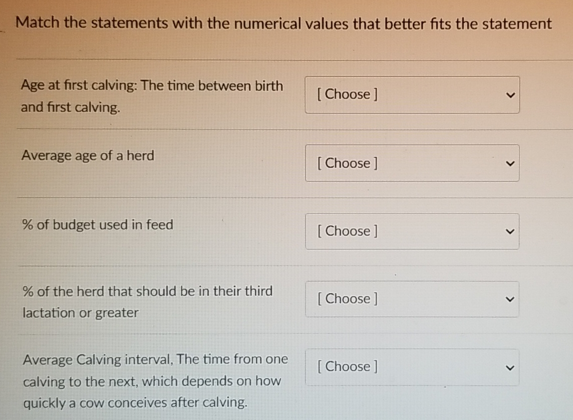 Solved Match the statements with the numerical values that | Chegg.com